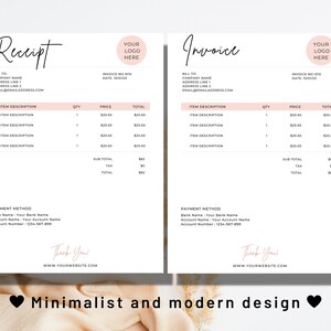 Pink Invoice Template, Receipt Template, Invoice Template for Small ...