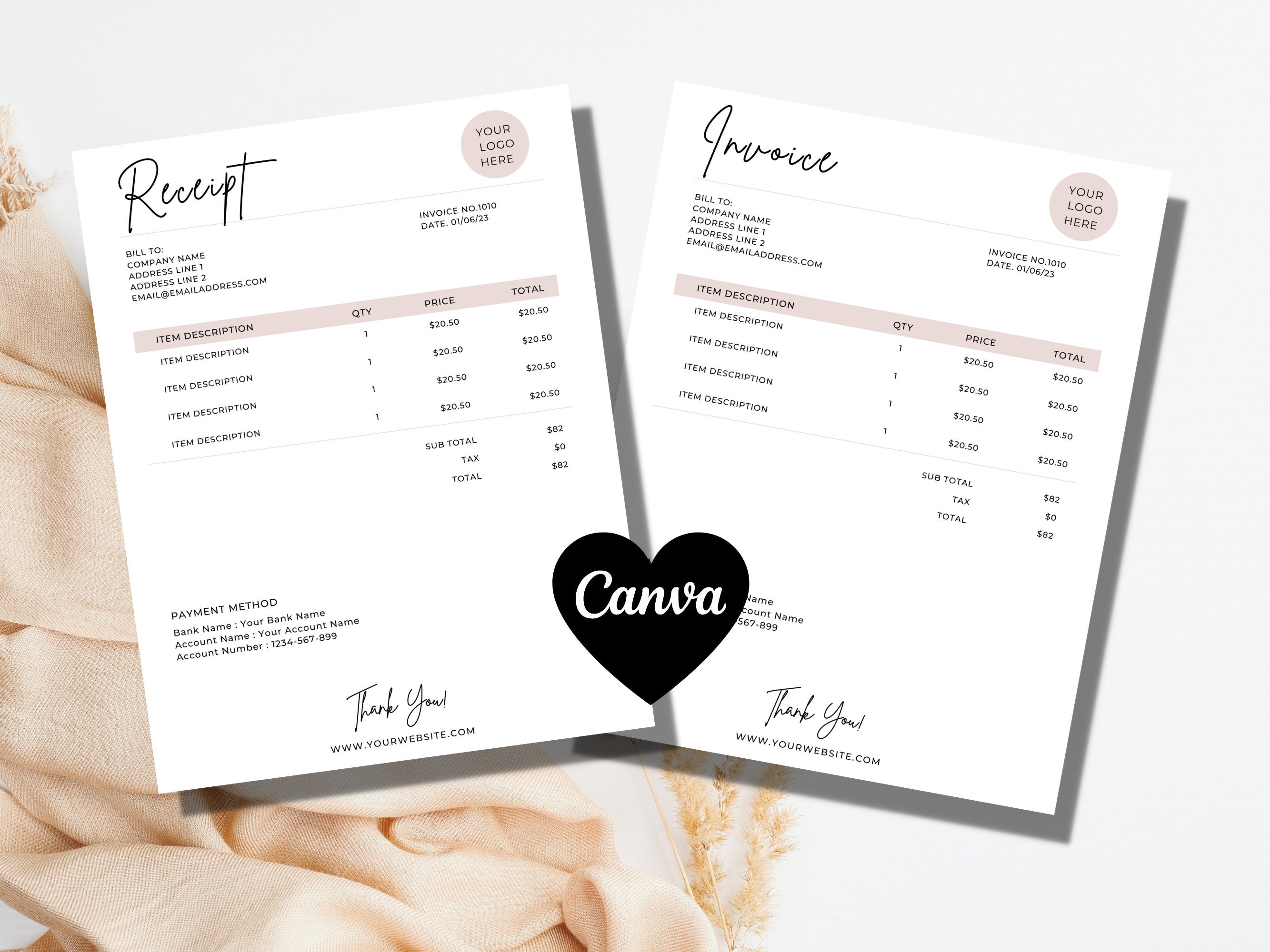 Pink Invoice Template Invoice Template for Small Business Invoice ...