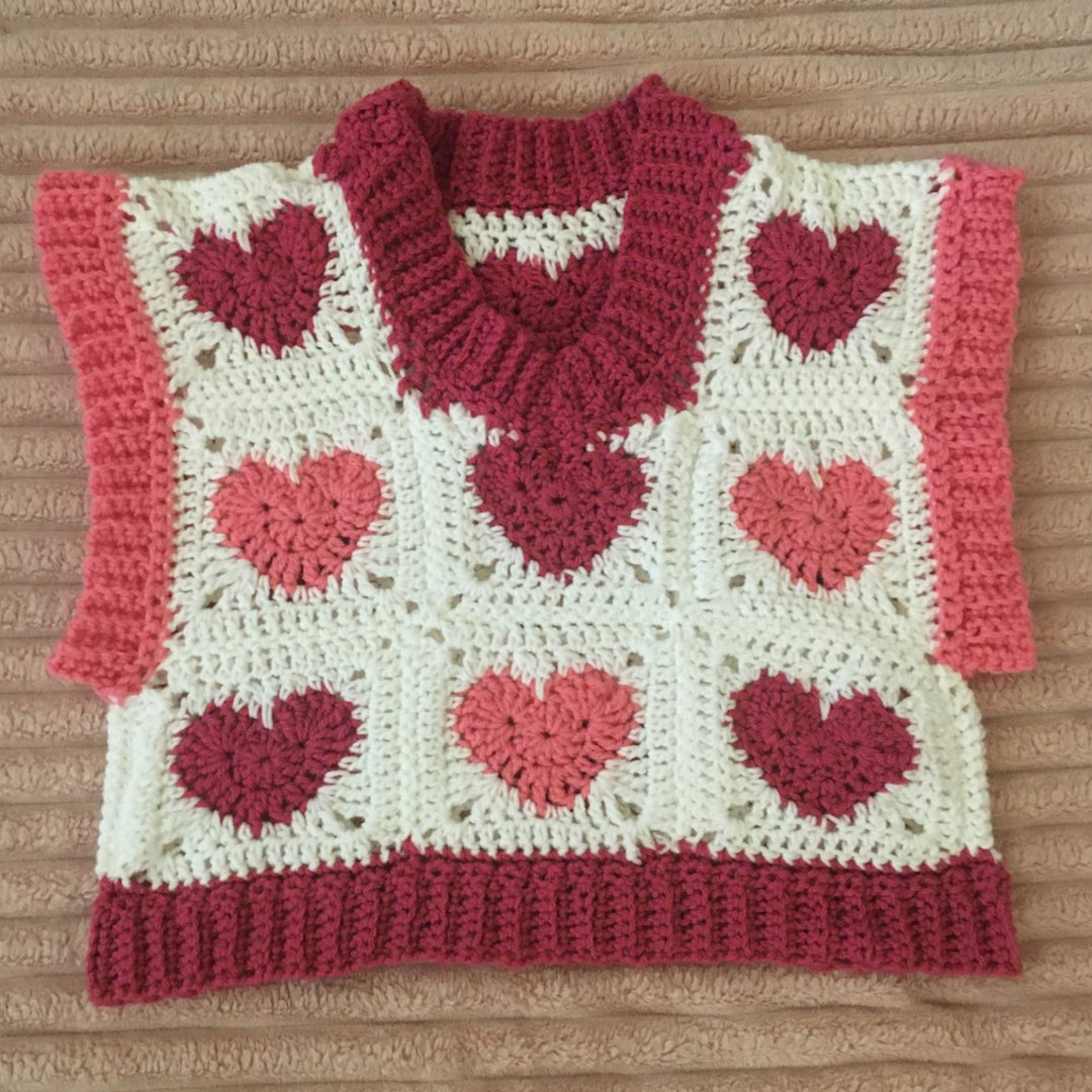 Crochet Cropped Heart Granny Square Vest - Etsy
