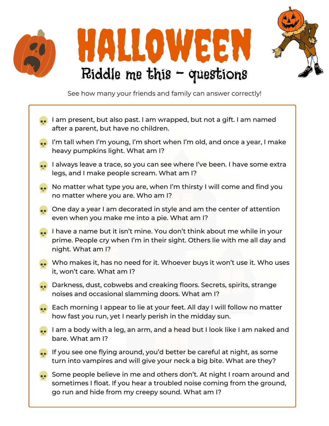 Halloween Printable, Kid's Halloween Printable, Riddle Me This ...