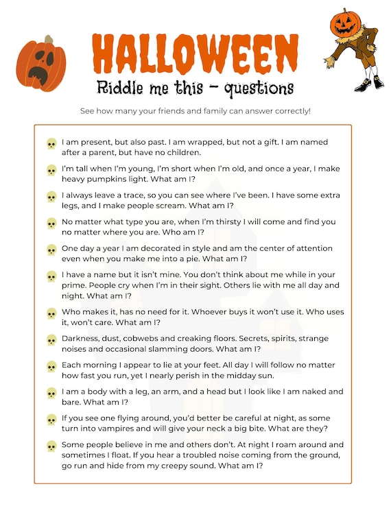 Halloween Printable Kid's Halloween Printable Riddle Me - Etsy