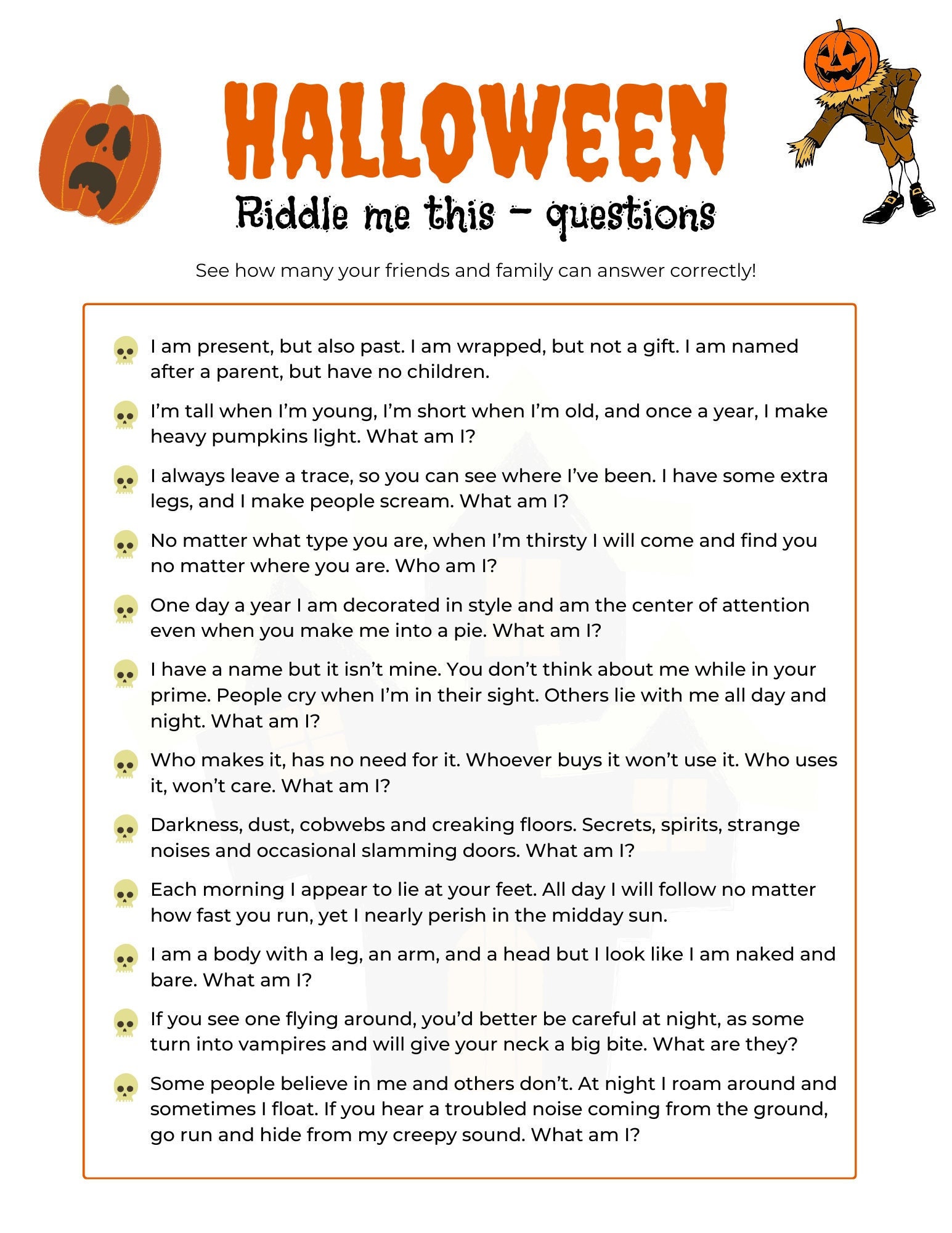 Halloween Printable, Kid's Halloween Printable, Riddle Me This ...