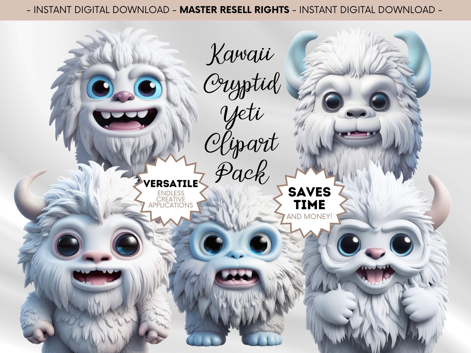 Kawaii Cryptid Yeti Clipart Pack With Master Resell Rights 20 ...