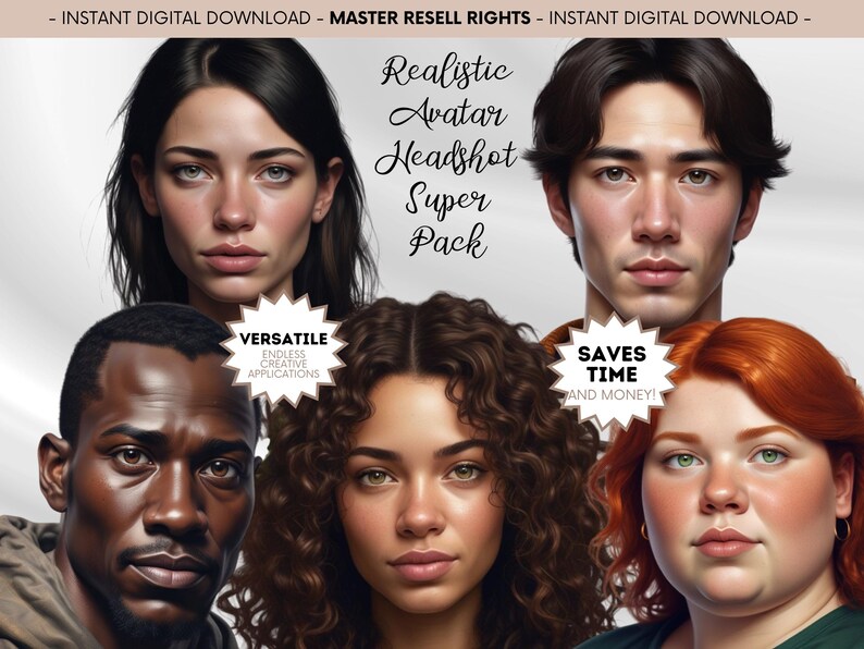 Realistic Avatar Headshot Clipart Pack With Master Resell Rights 60 ...