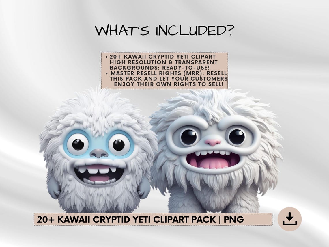 Kawaii Cryptid Yeti Clipart Pack With Master Resell Rights 20 ...