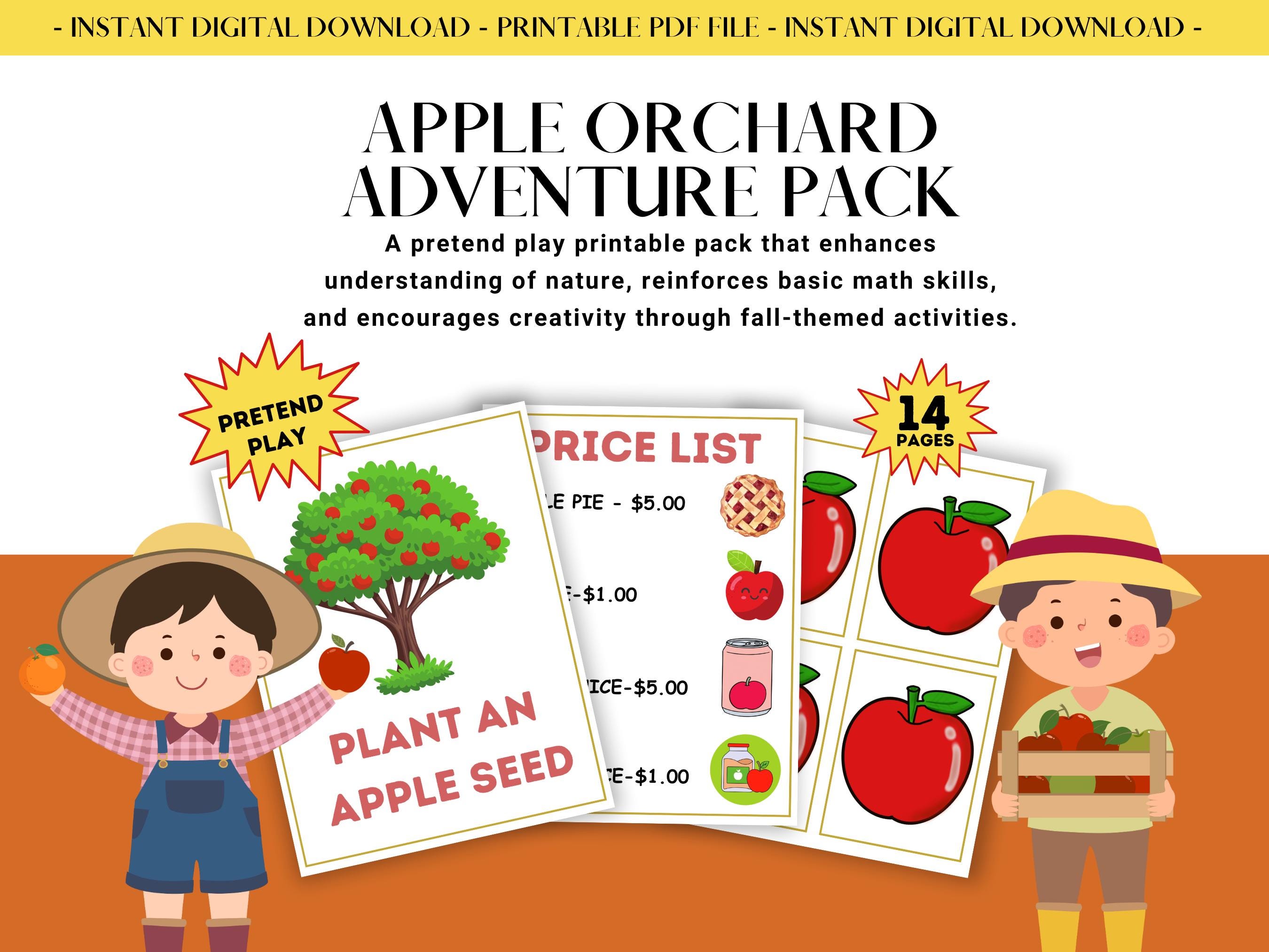 Kid's Pretend Play Apple Orchard Fall Homeschool Teacher Printable Pack ...