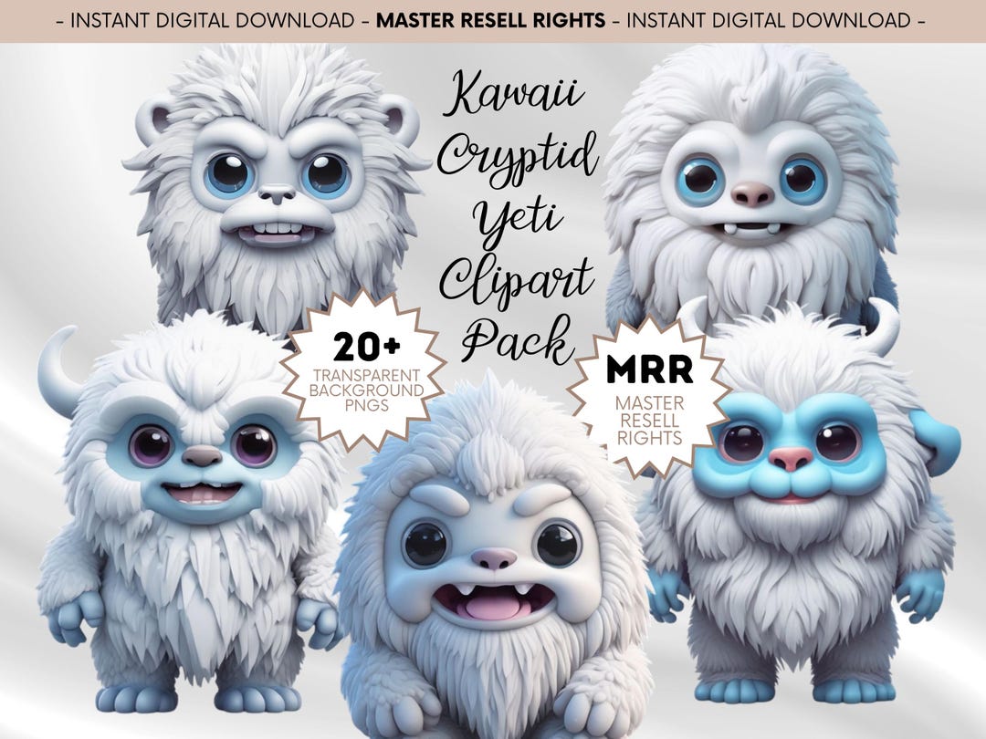 Kawaii Cryptid Yeti Clipart Pack With Master Resell Rights 20 ...