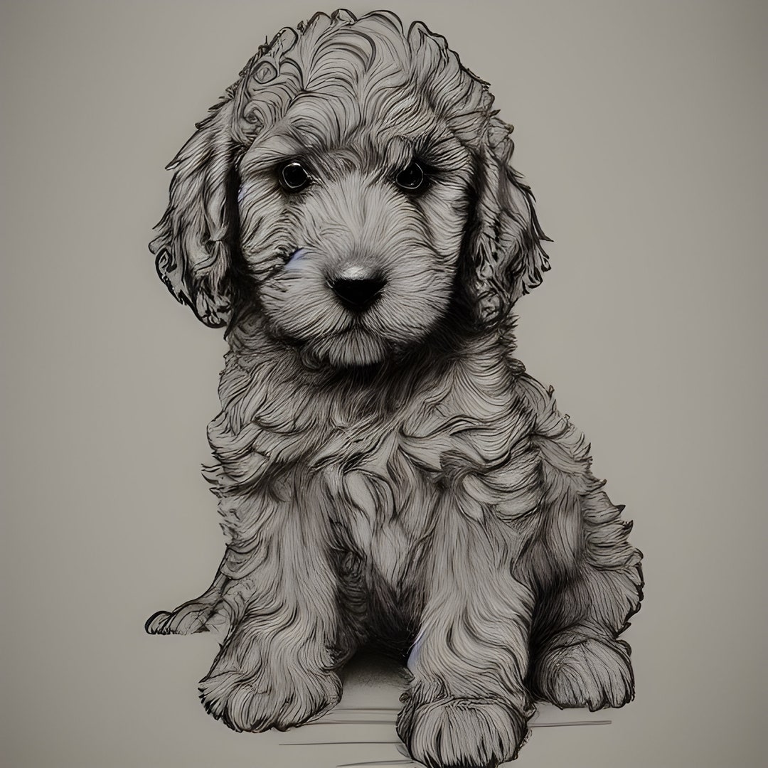 Labradoodle Puppy Drawing, Labradoodle Puppy Digital Print Download ...