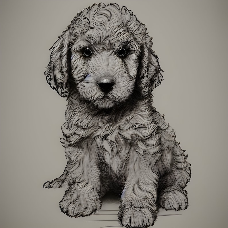 Labradoodle Puppy Drawing Labradoodle Puppy Digital Print - Etsy