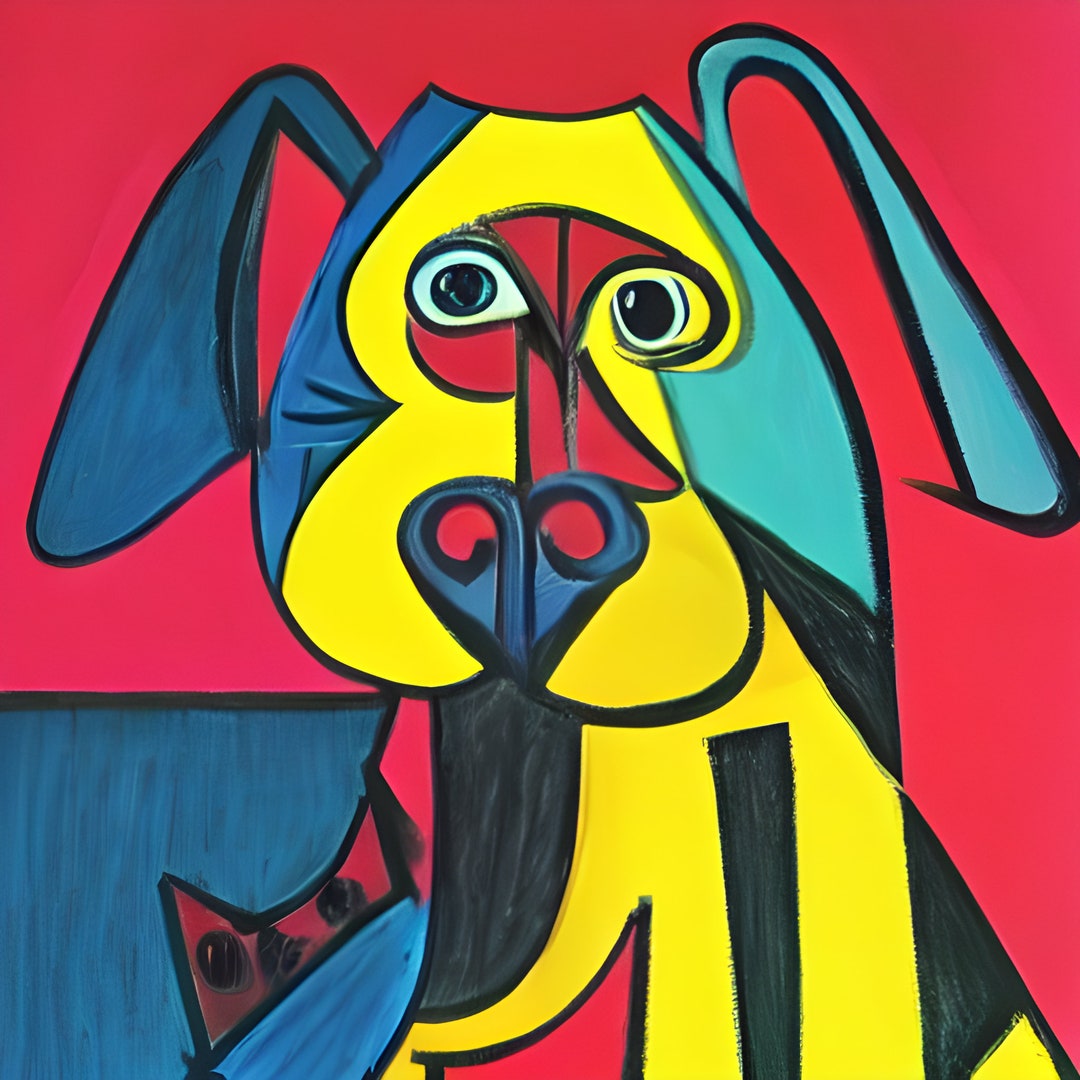 Wall Art for Childs Room, Picasso Inspired Dog With Big Ears and Heart ...