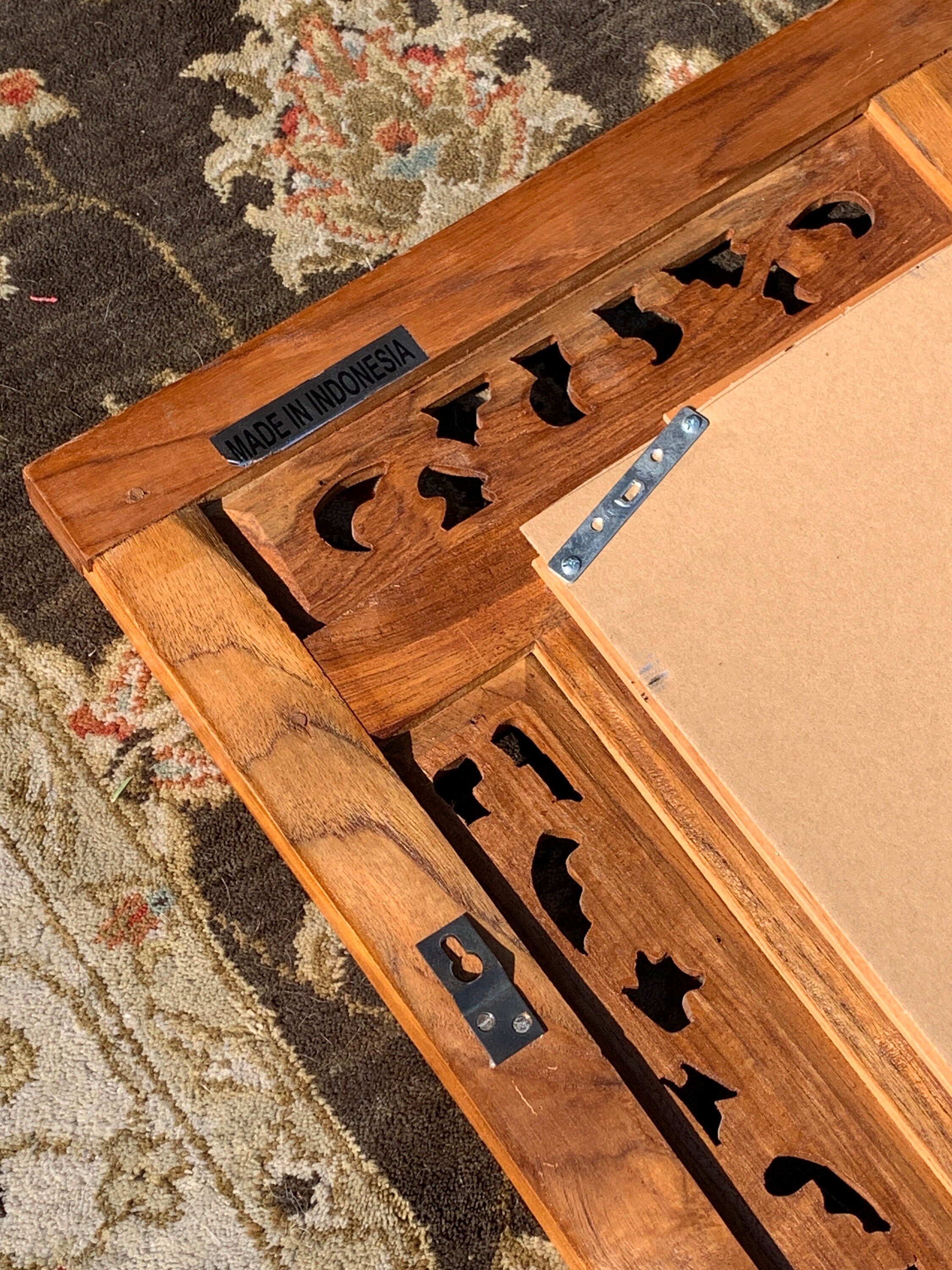 Hand Carved Teak Wood Shutter Wall Mirror 31x36 - Etsy