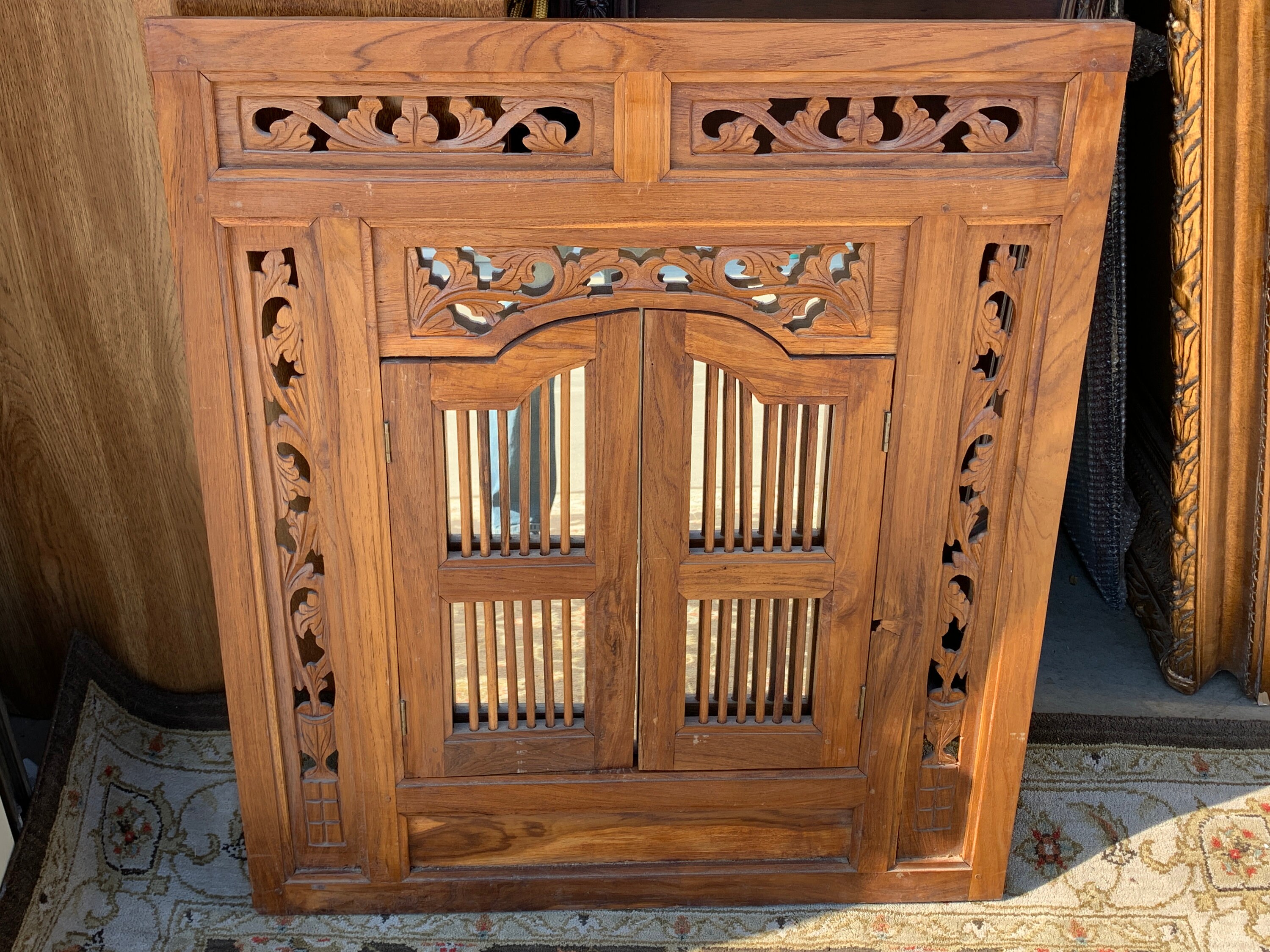 Hand Carved Teak Wood Shutter Wall Mirror 31x36 - Etsy