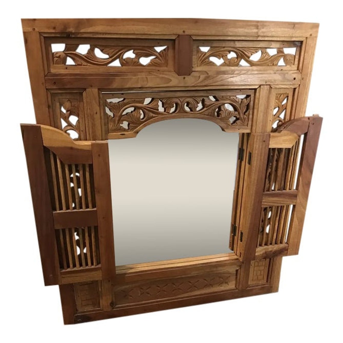 Hand Carved Teak Wood Shutter Wall Mirror 31x36 - Etsy