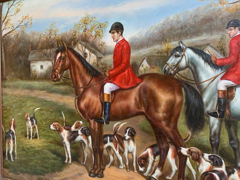 Large Signed Oil Painting hounds and Huntsmen With Wood Frame, 45x29 - Etsy