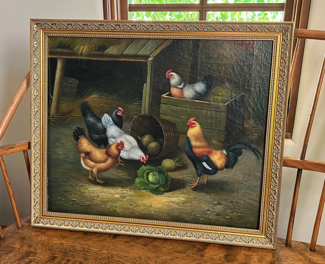 Country Chickens Oil Painting 20x24 Framed Option to Buy Frame or Art ...