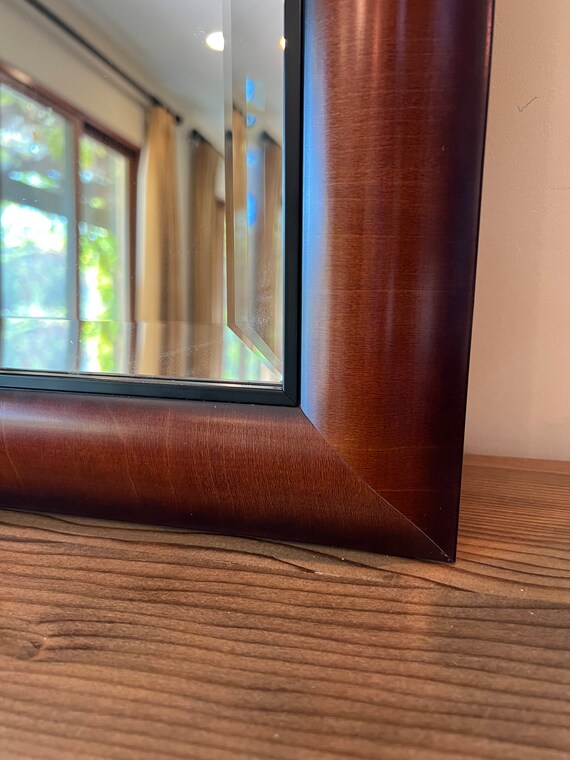 Large Dark Wood Wall Beveled Mirror 35x28 - Etsy