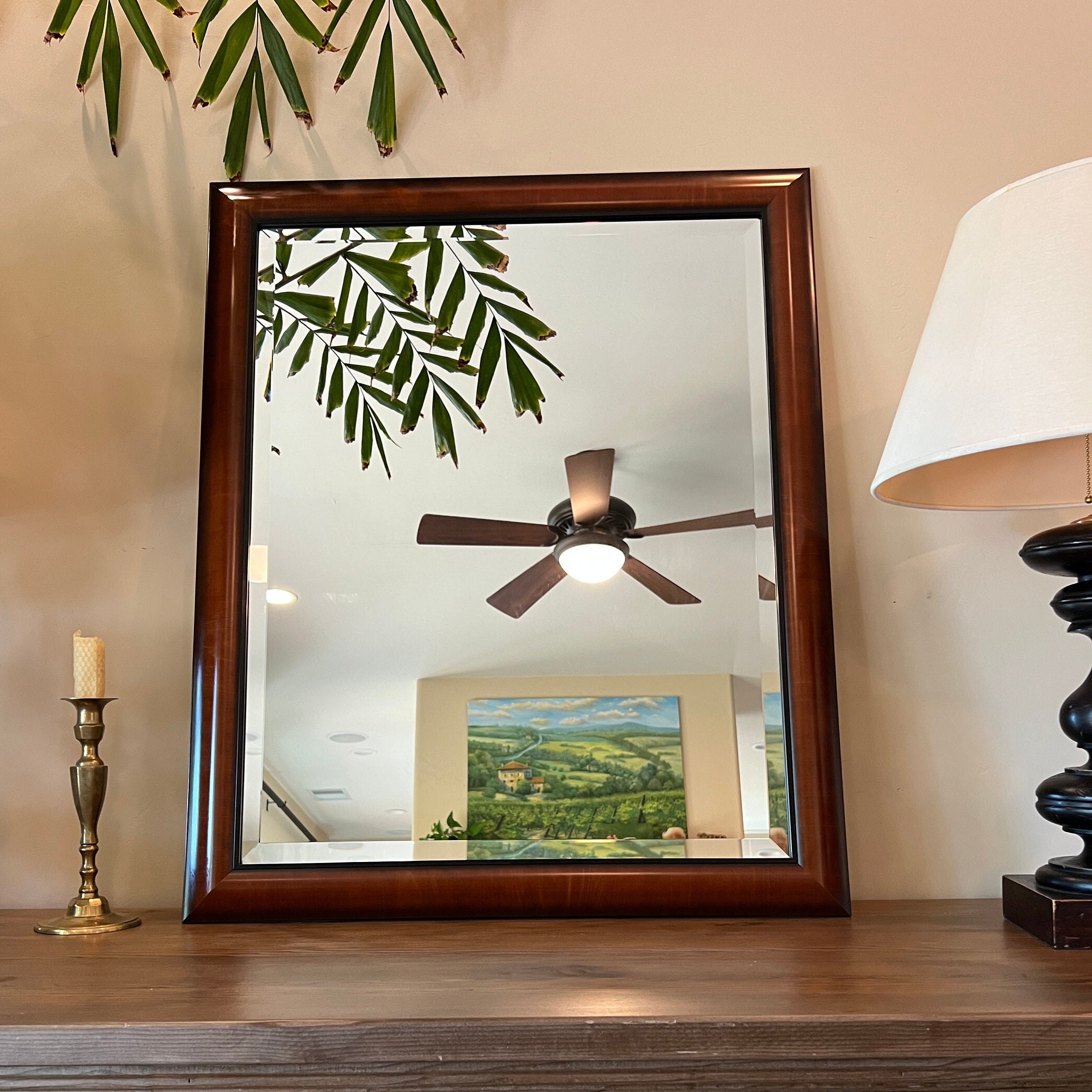 Large Dark Wood Wall Beveled Mirror, 28x35 - Etsy