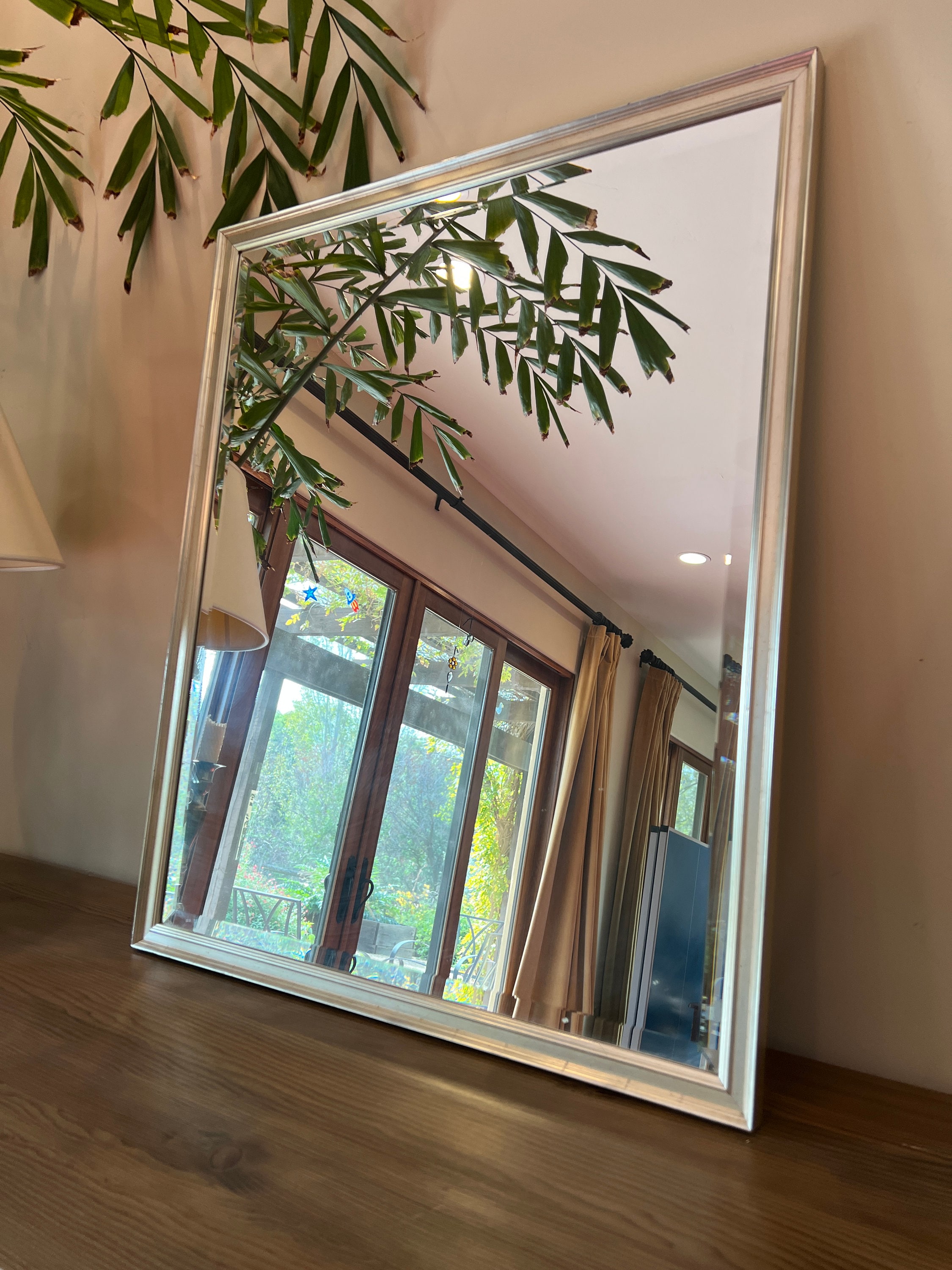 Large Silver Leaf Wood Frame With Beveled Mirror, 28x34 - Etsy