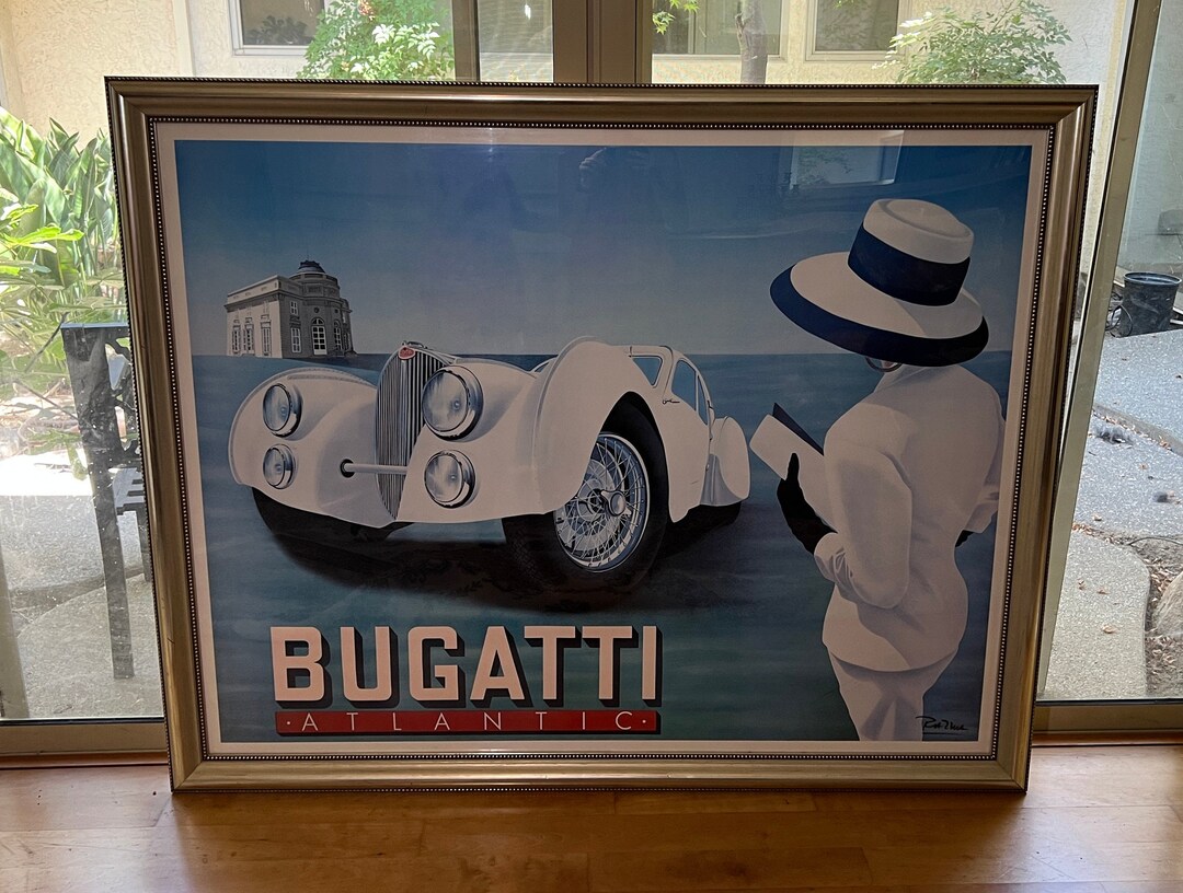 Framed, Signed Original Razzia Bugatti Atlantic Poster, 62x50 - Etsy