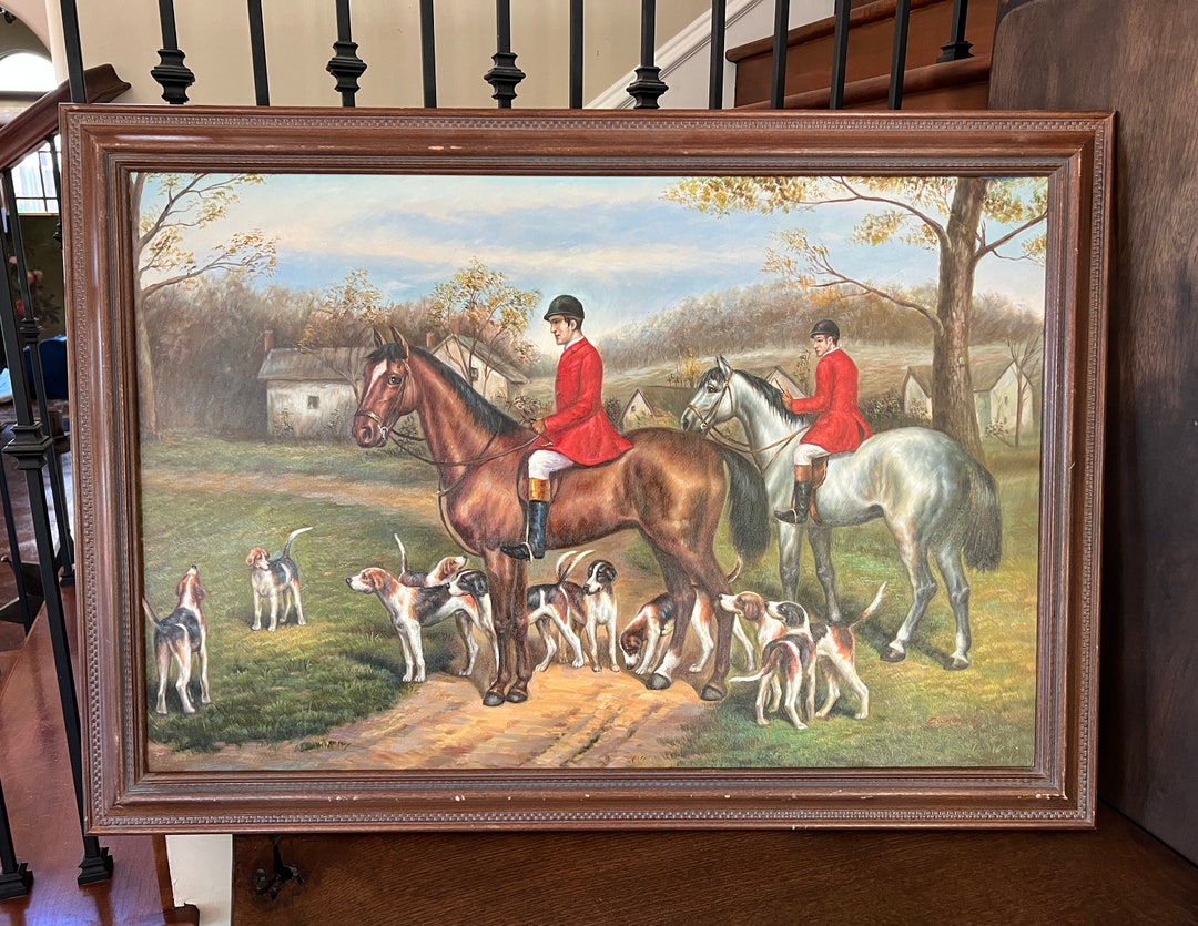 Large Signed Oil Painting hounds and Huntsmen With Wood Frame, 45x29 - Etsy