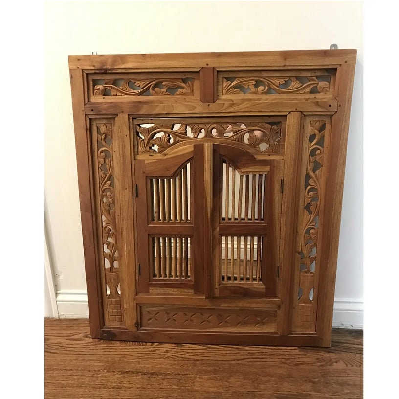 Hand Carved Teak Wood Shutter Wall Mirror 31x36 - Etsy
