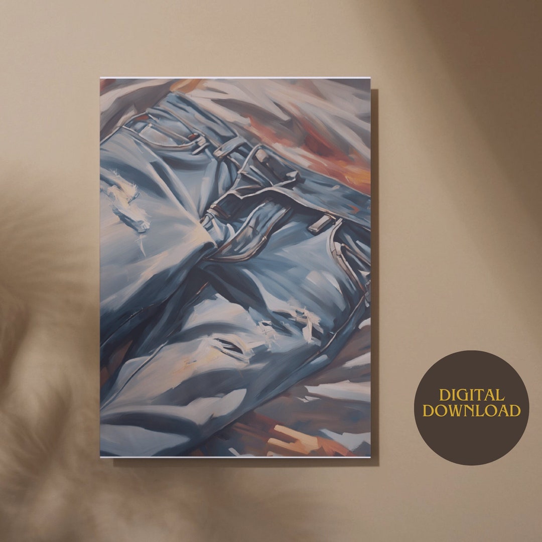 Jeans, Closeup Still Life, Printable Oil Painting, Banal Wall Art, AI ...