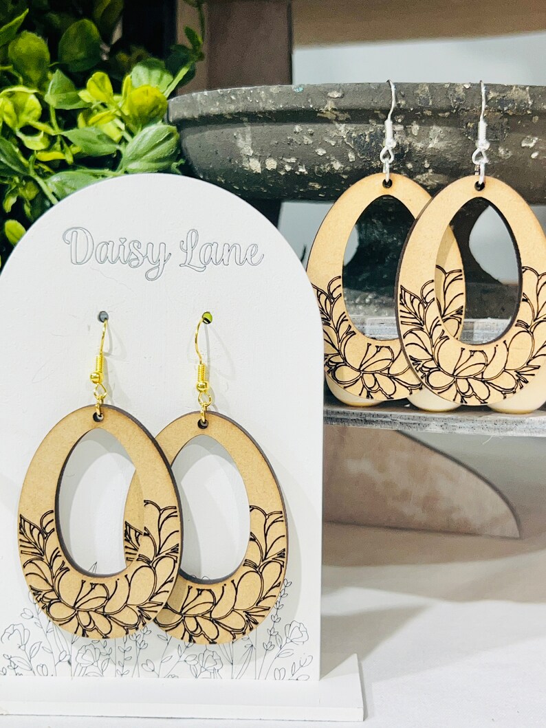 Large Floral Oval Cutout Paint Your Own Earrings Laser Cut Wood ...