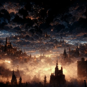 4 Images of a Distant Cityscape, Magical City at Night, Digital ...