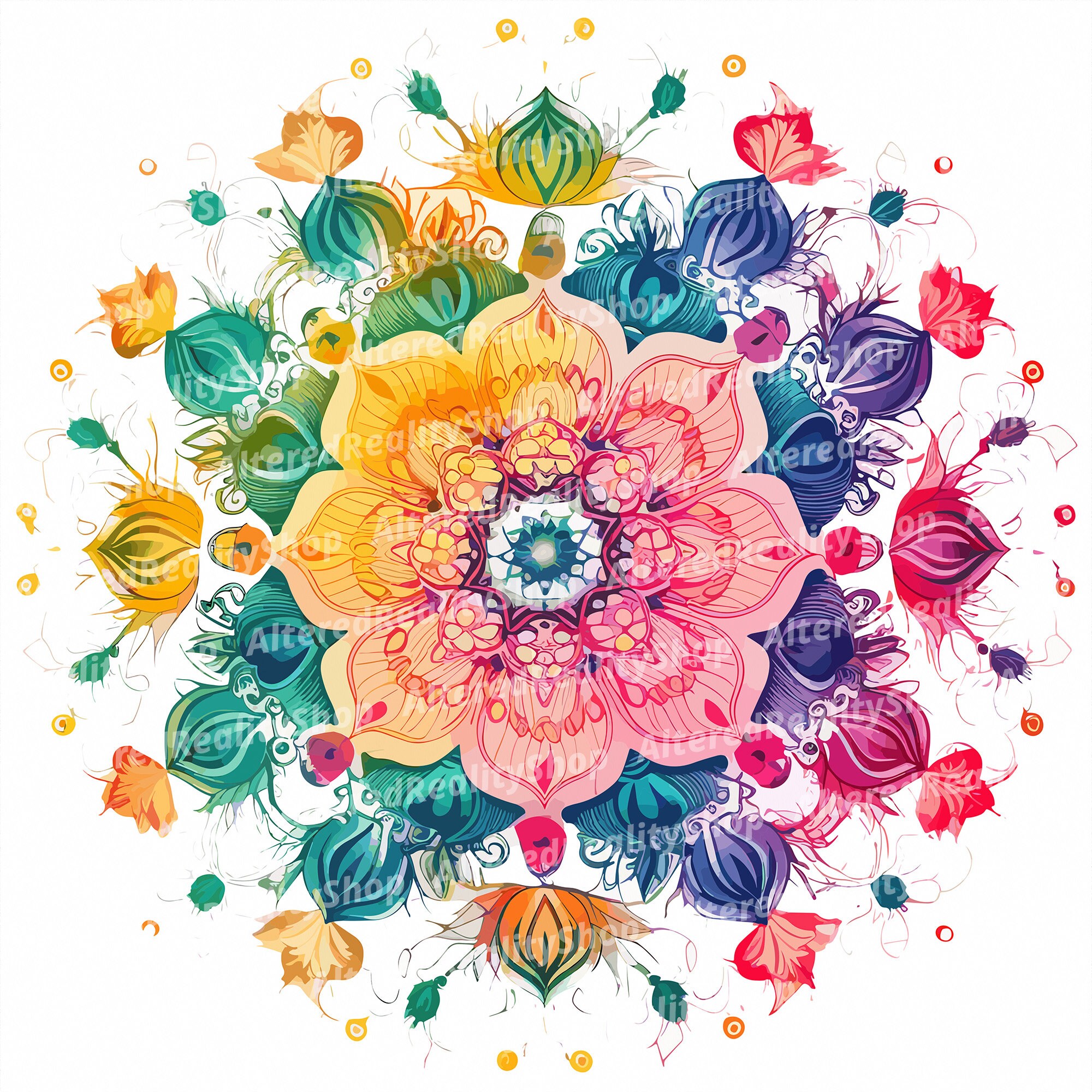 Set of 4 Colorful Flowers Printable Art, Digital Download, Wall Decor ...