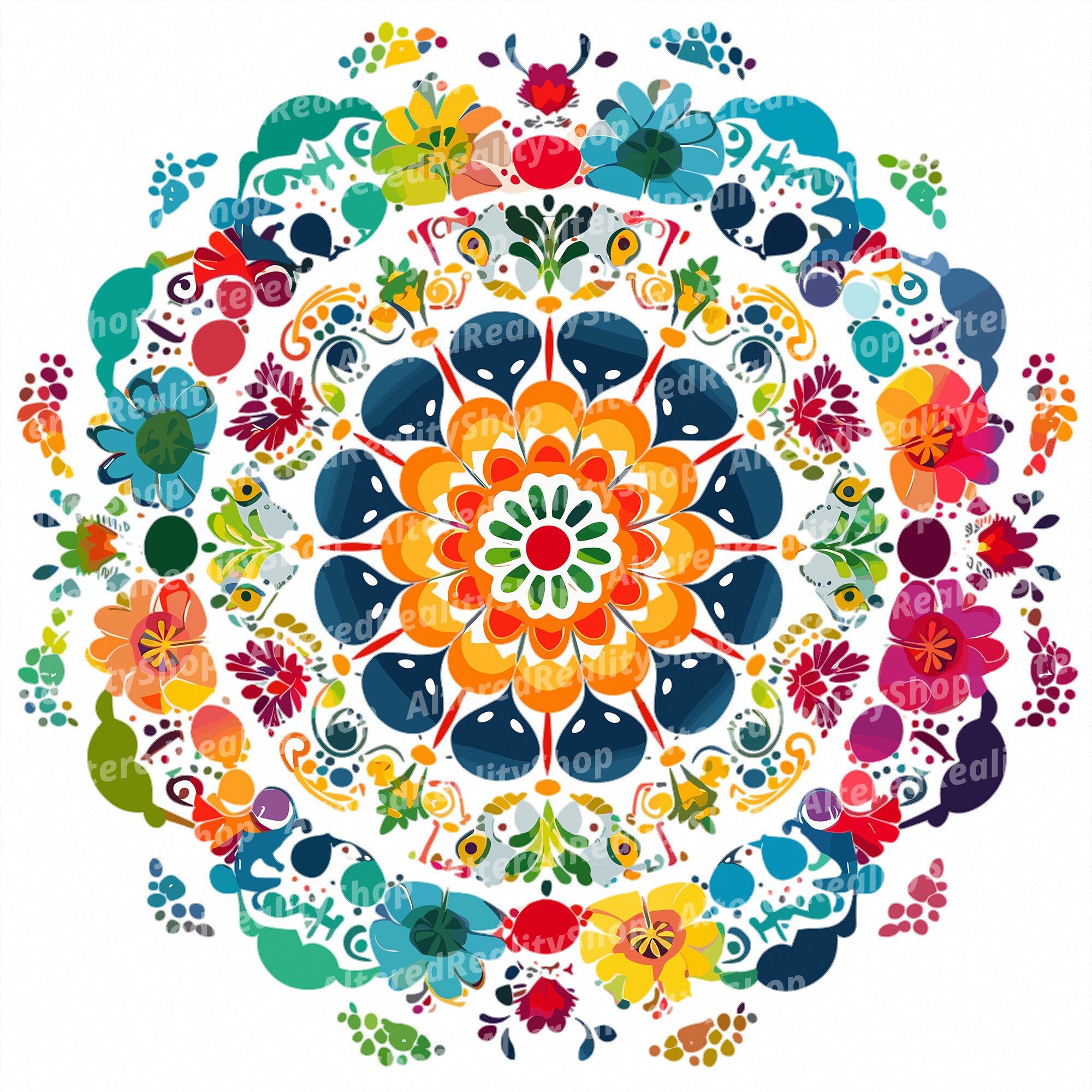 Set of 4 Colorful Flowers Printable Art, Digital Download, Wall Decor ...