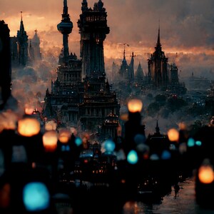 4 Images of a Distant Cityscape, Magical City at Night, Digital ...