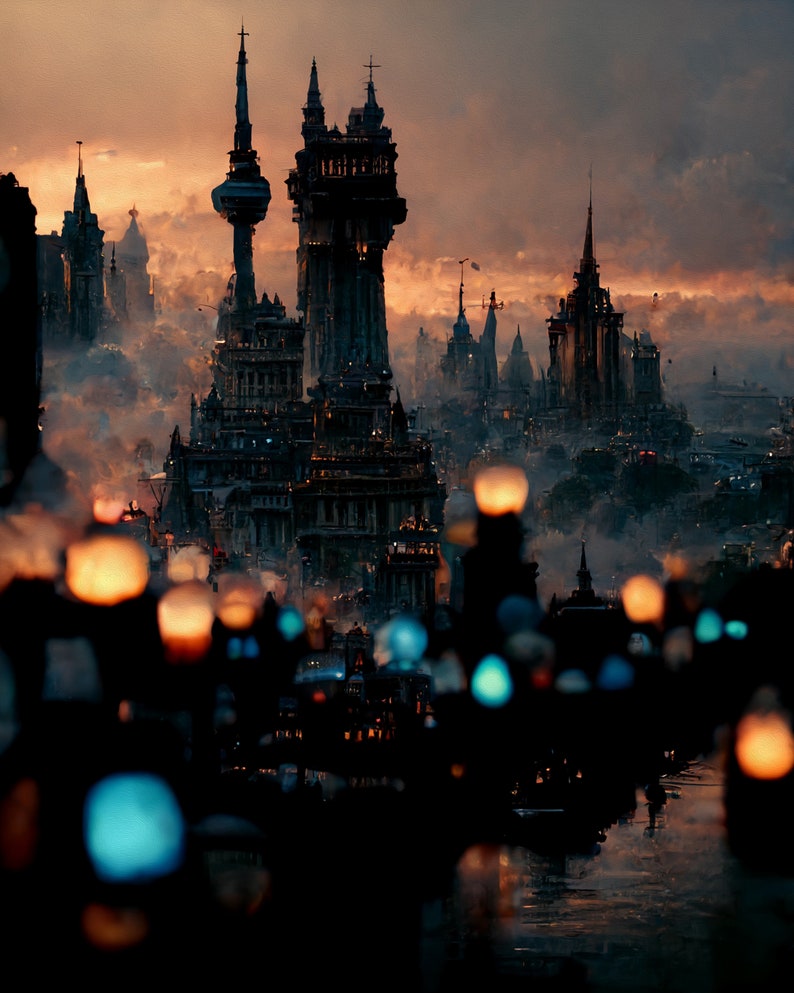 4 Images of a Distant Cityscape, Magical City at Night, Digital ...