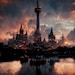 4 Images of a Distant Cityscape, Magical City at Night, Digital ...