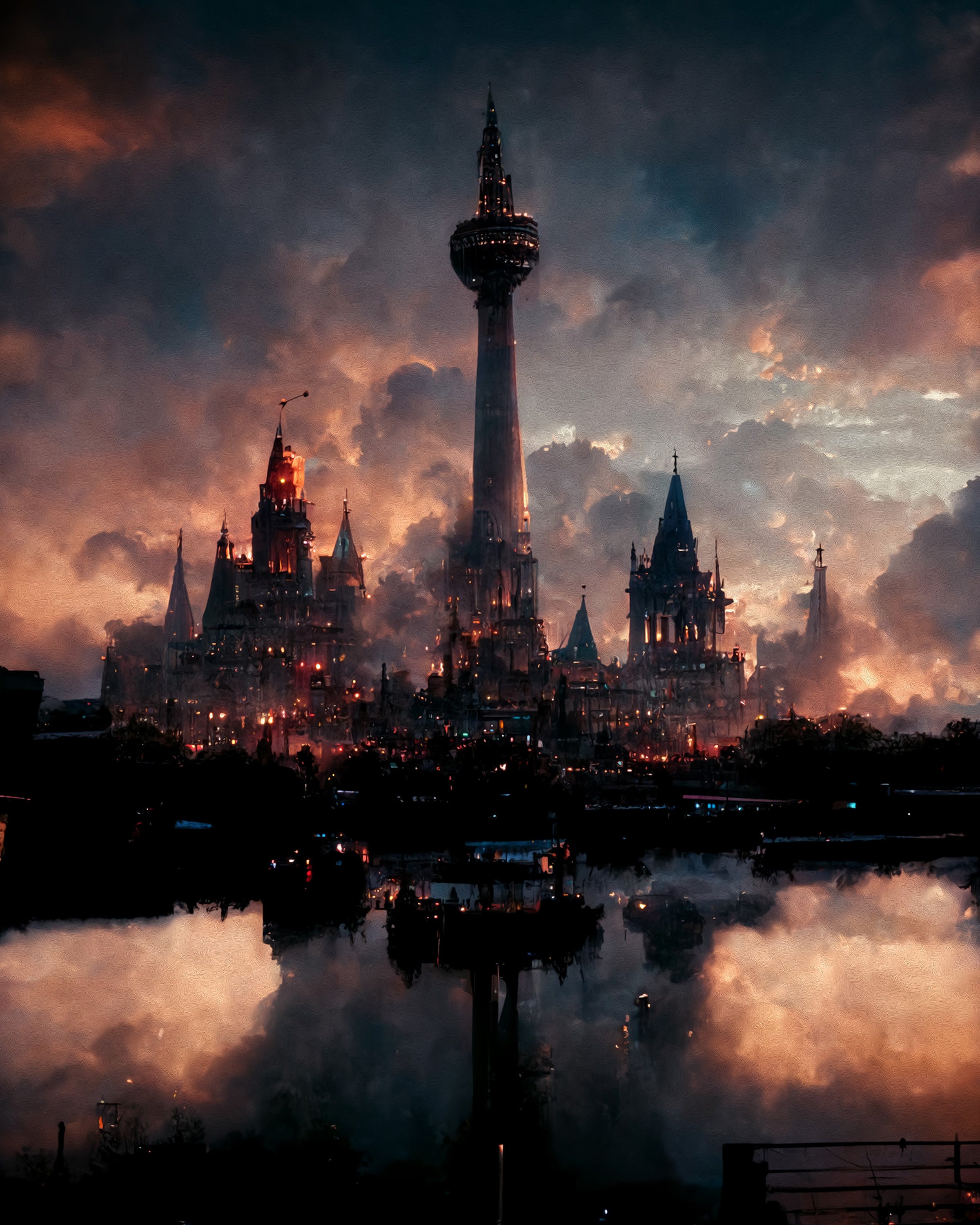 4 Images of a Distant Cityscape, Magical City at Night, Digital ...