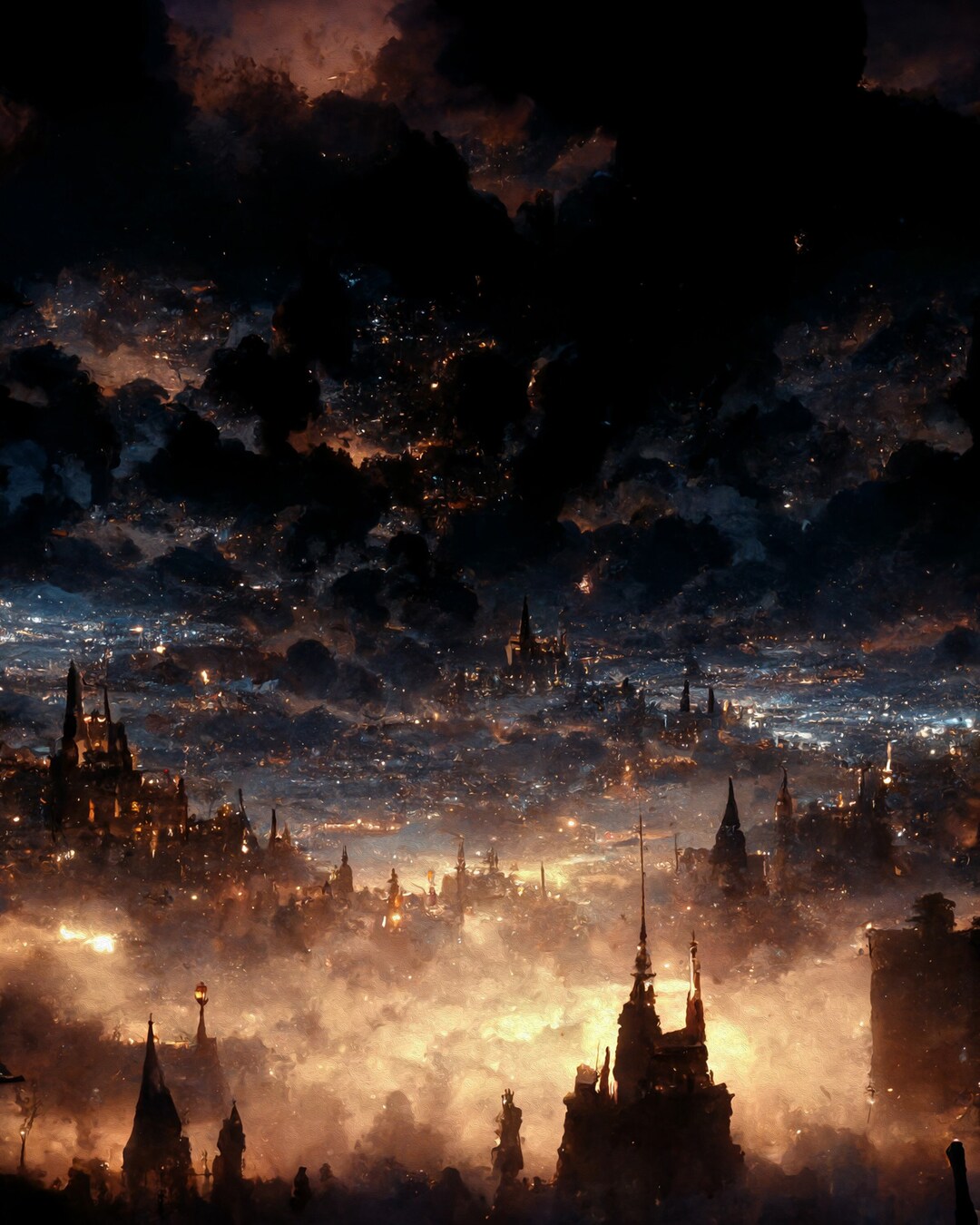 4 Images of a Distant Cityscape, Magical City at Night, Digital ...