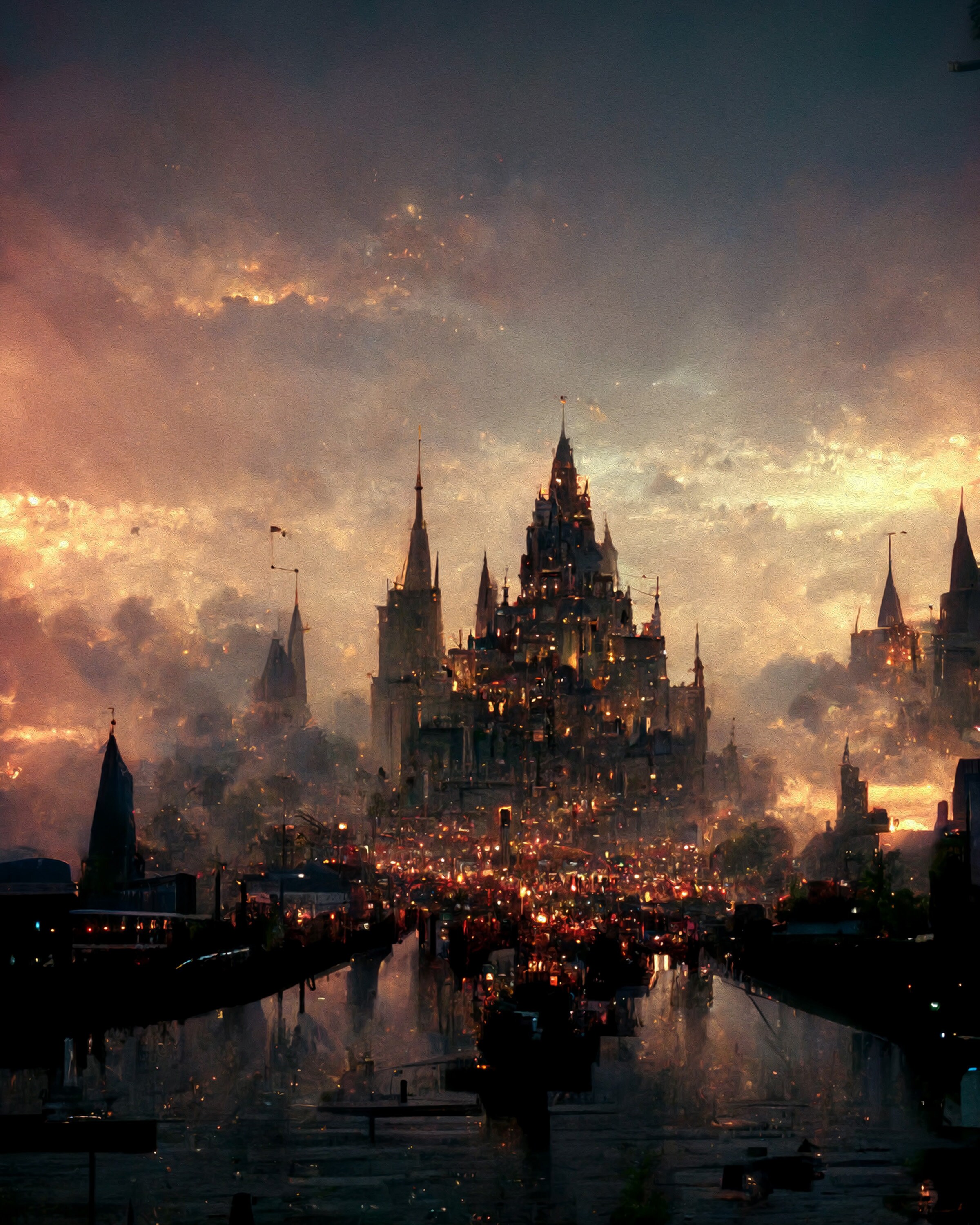 4 Images of a Distant Cityscape, Magical City at Night, Digital ...