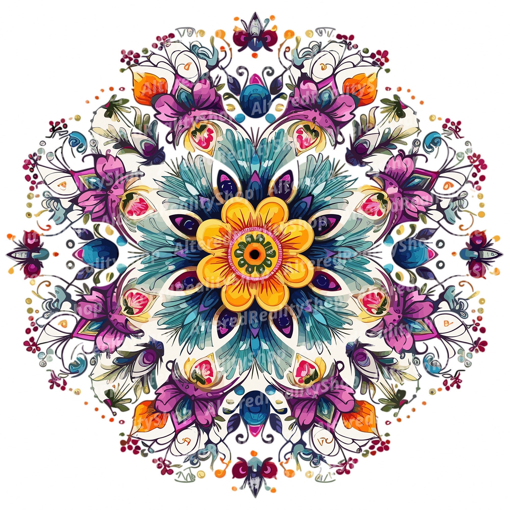 Set of 4 Colorful Flowers Printable Art, Digital Download, Wall Decor ...