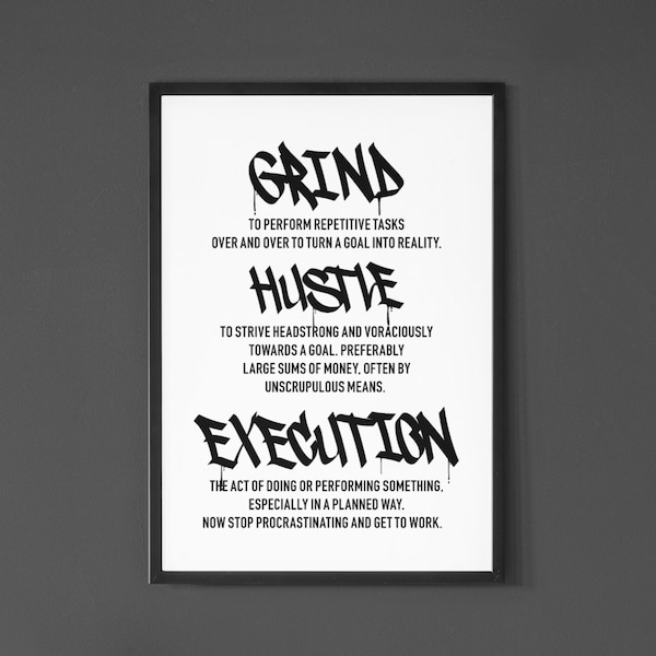 Hustle Grind Execution Wall Art - Etsy