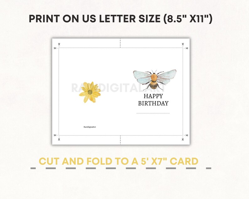 Soft and Natural Birthday Card, Bee Card, Happybirthday, Gift for ...