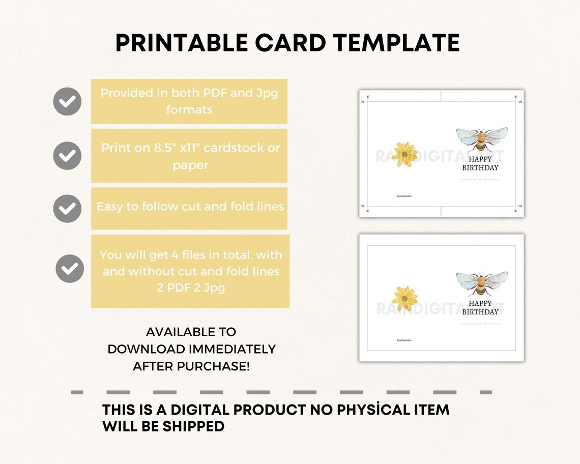 Soft and Natural Birthday Card, Bee Card, Happybirthday, Gift for ...