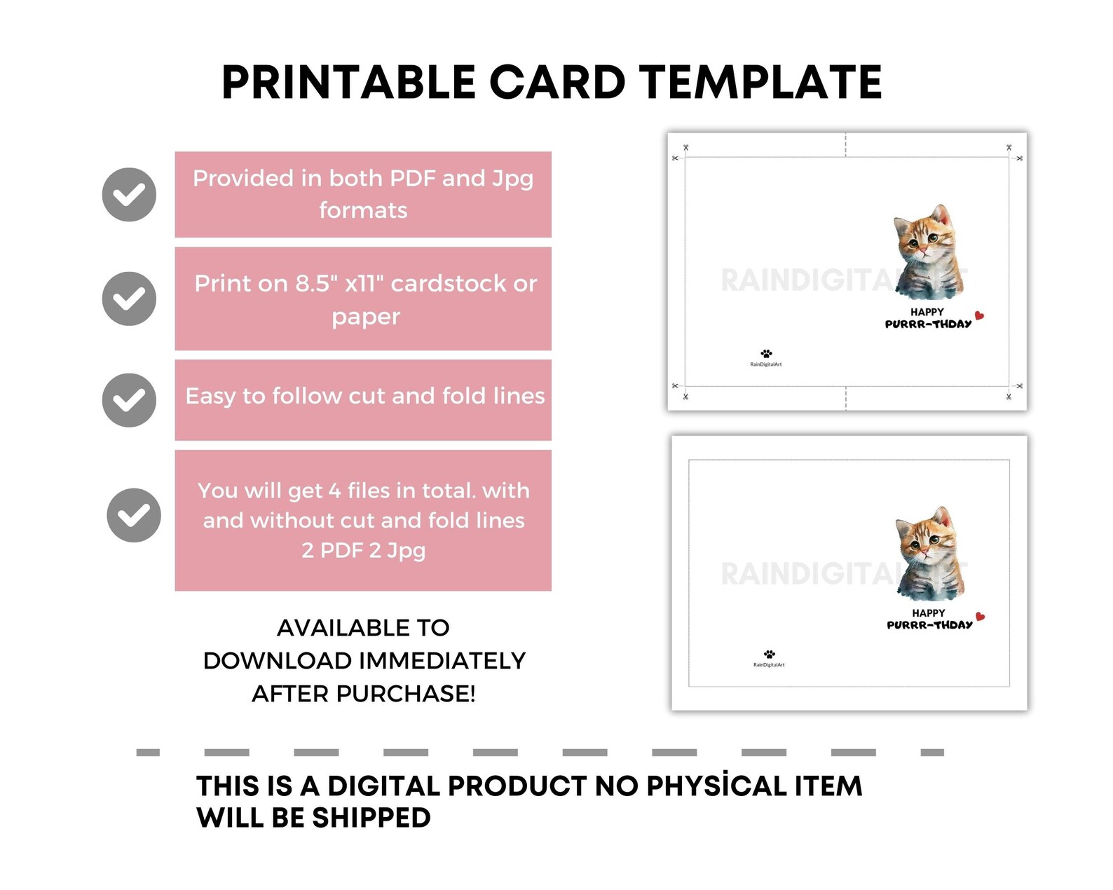 Cute Cat, Kitty Birthday Card, Cat Card, Happybirthday, Gift for ...