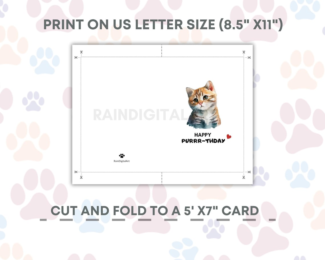 Cute Cat, Kitty Birthday Card, Cat Card, Happybirthday, Gift for ...