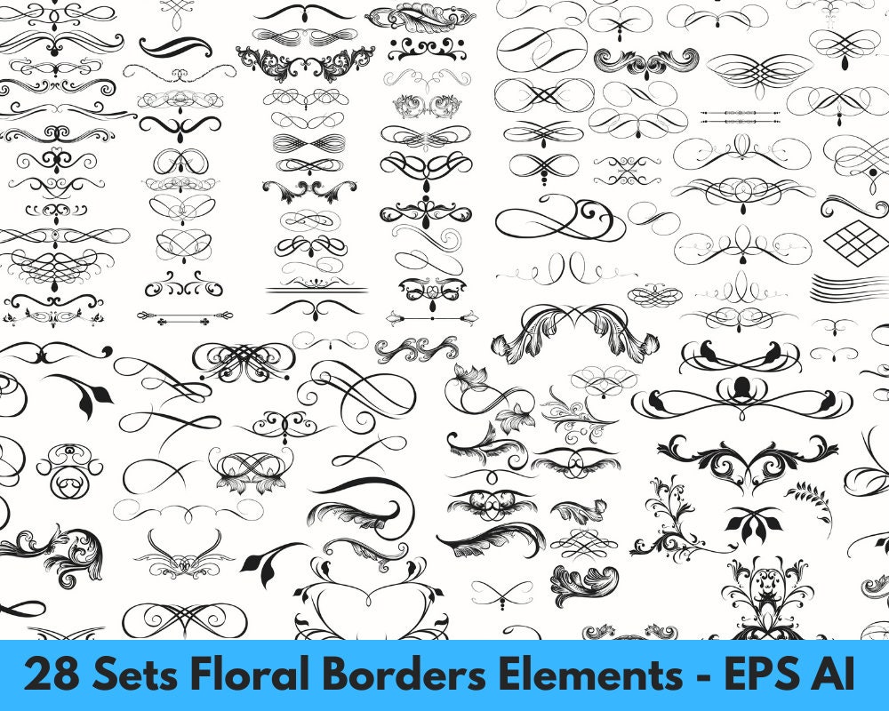 Floral Borders Elements | Decorative EPS Ai Design Elements Bundle ...