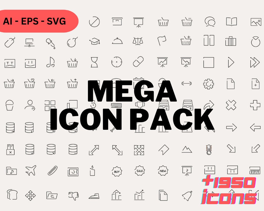 Mega Icon Pack | 1950+ Icons | Ai EPS SVG | Icon Bundle Pack | Instant ...