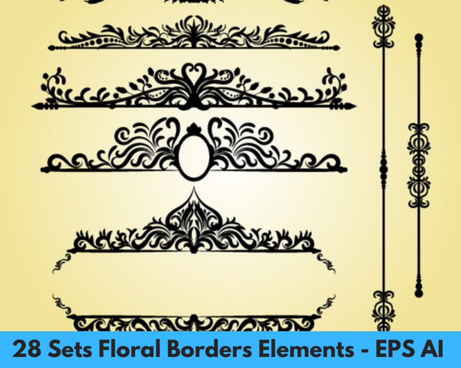 Floral Borders Elements | Decorative EPS Ai Design Elements Bundle ...