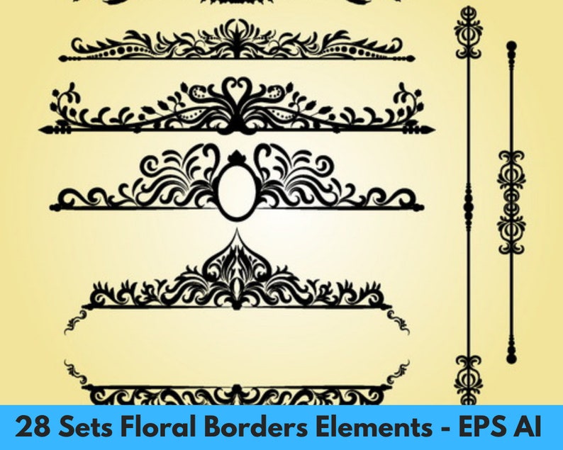Floral Borders Elements | Decorative EPS Ai Design Elements Bundle | Floral Decorative ...
