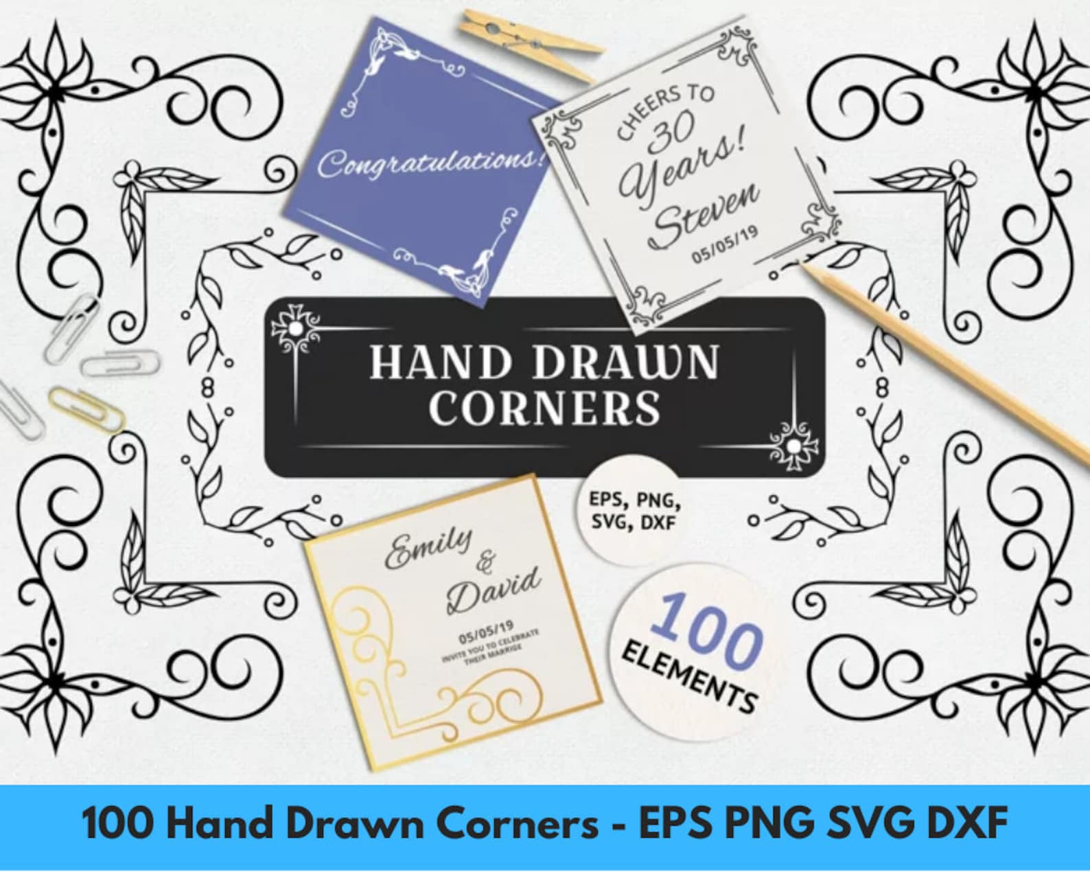 Hand Drawn Corners and Borders | Ornate Corners and Borders | Eps Png ...