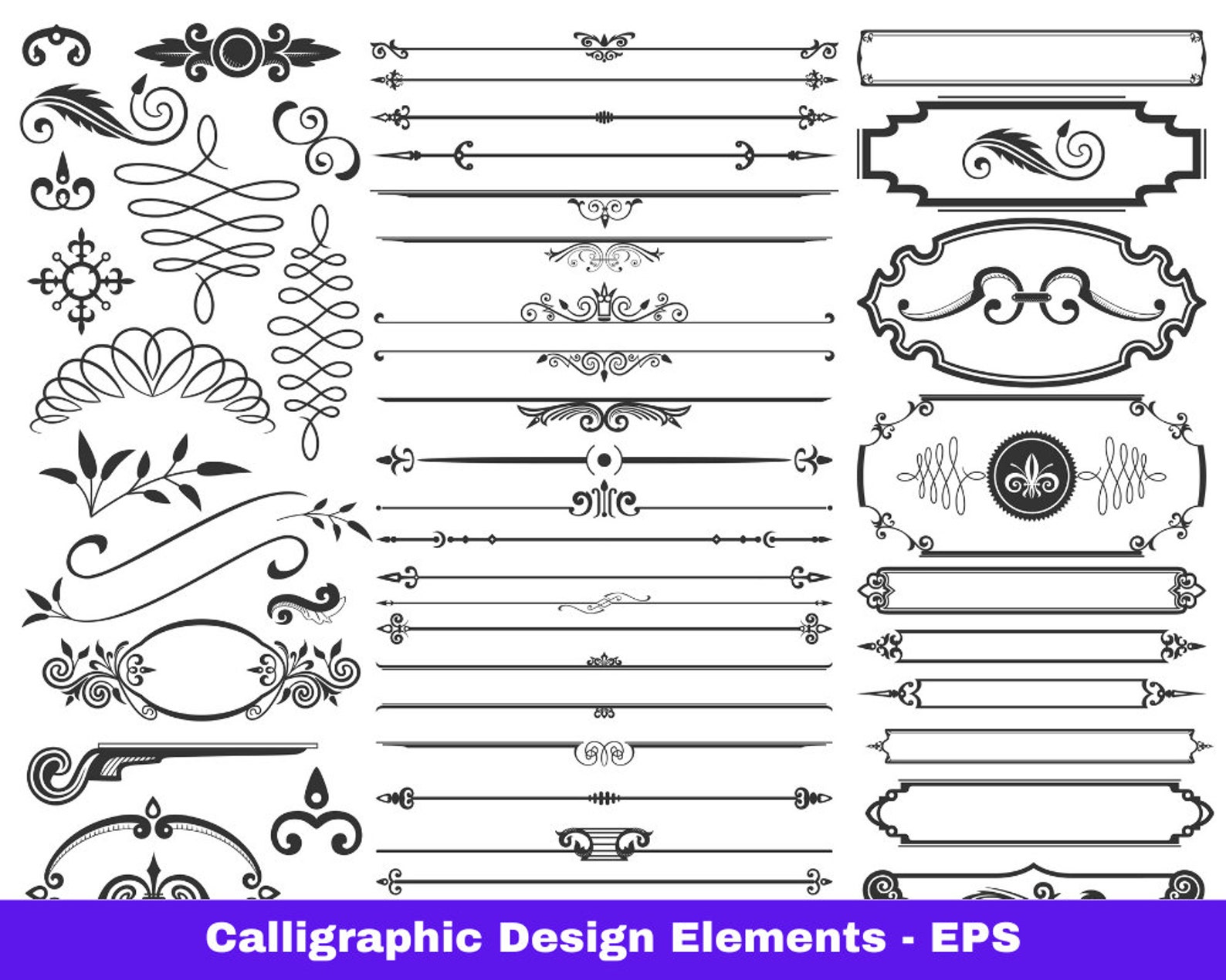Decorative Set of Calligraphic Design Elements - EPS - Instant Download ...