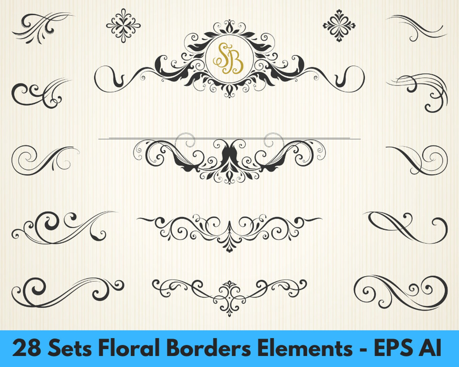 Floral Borders Elements | Decorative EPS Ai Design Elements Bundle ...