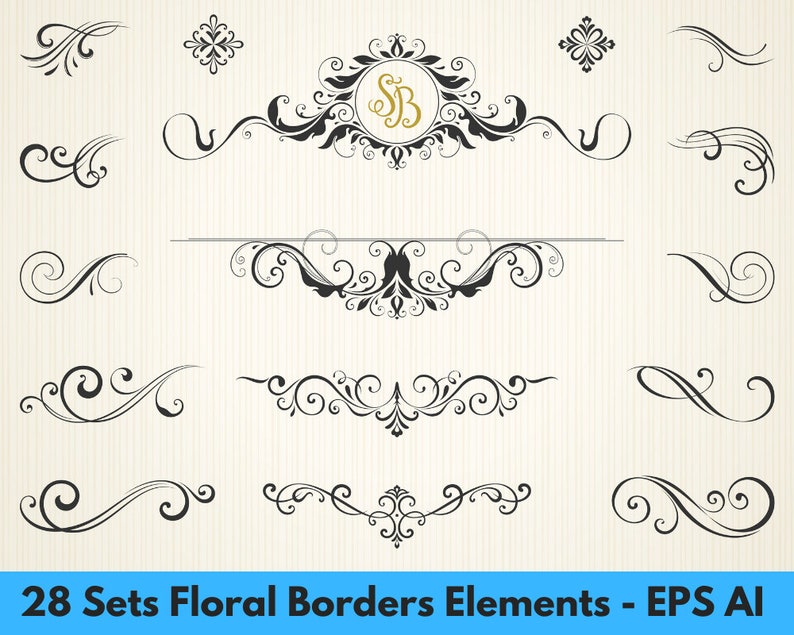Floral Borders Elements | Decorative EPS Ai Design Elements Bundle | Floral Decorative ...